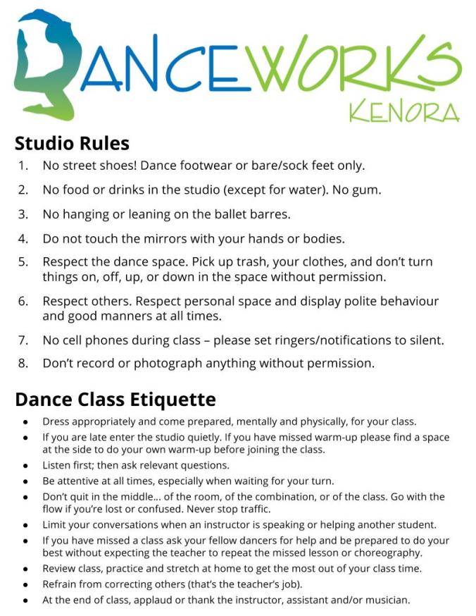 DWK Studio Rules & Class Etiquette – DanceWorks Kenora